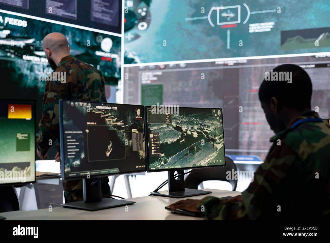 Trooper examines surveillance radar CCTV imagery in control center ...