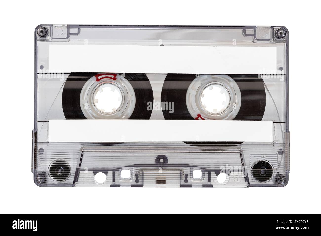 Old tape cassette with blank labels isolated on white background ...