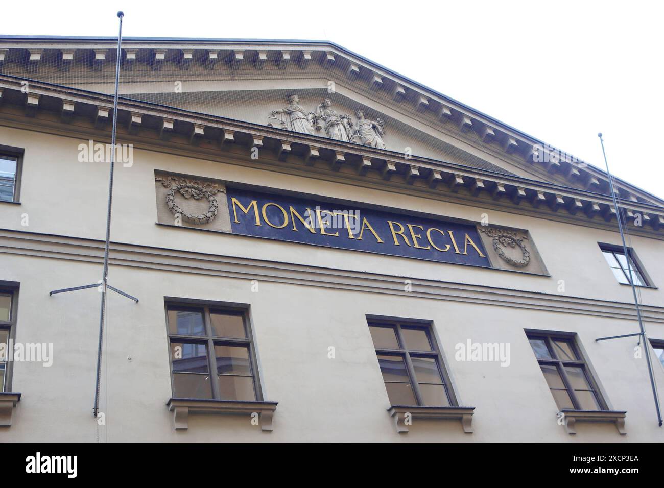 Munich, Germany - December 20, 2023: Royal Mint. Below the pediment ...