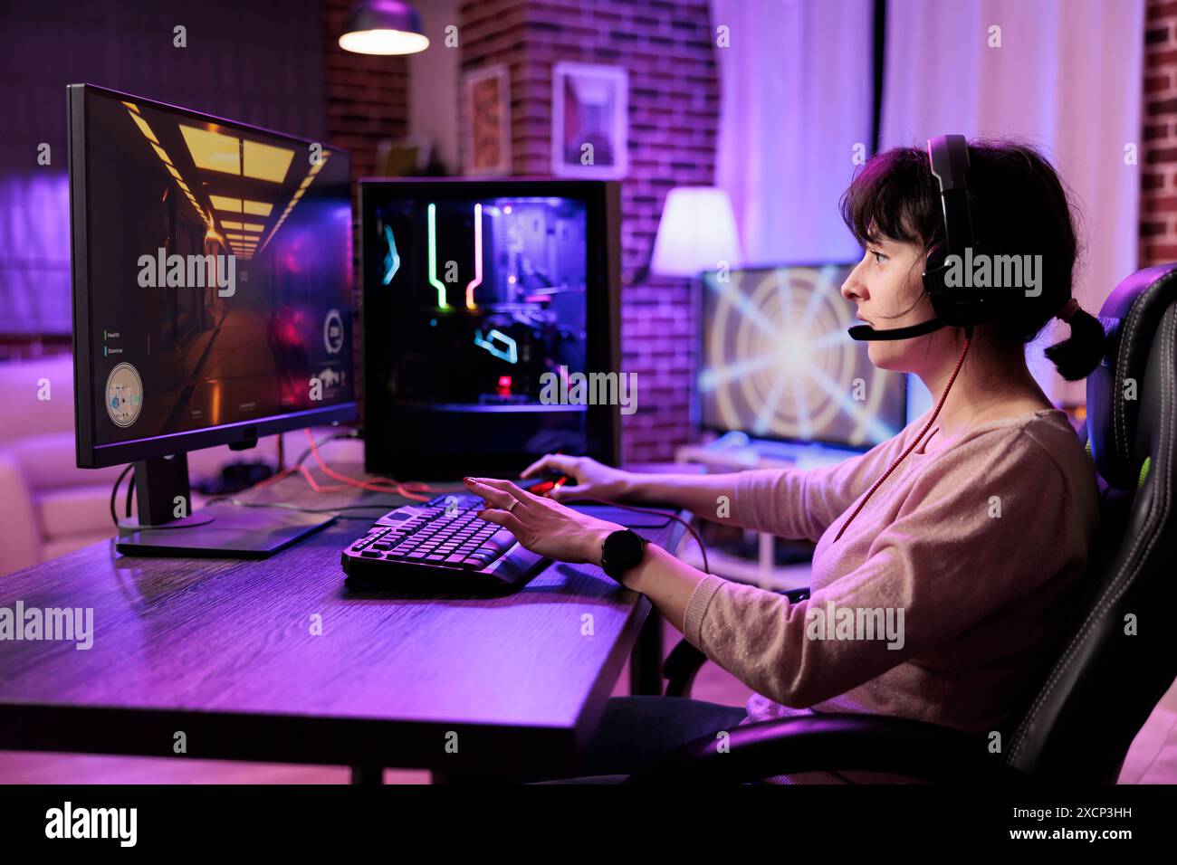 Professional gamer competing in intense hi-res stock photography and ...