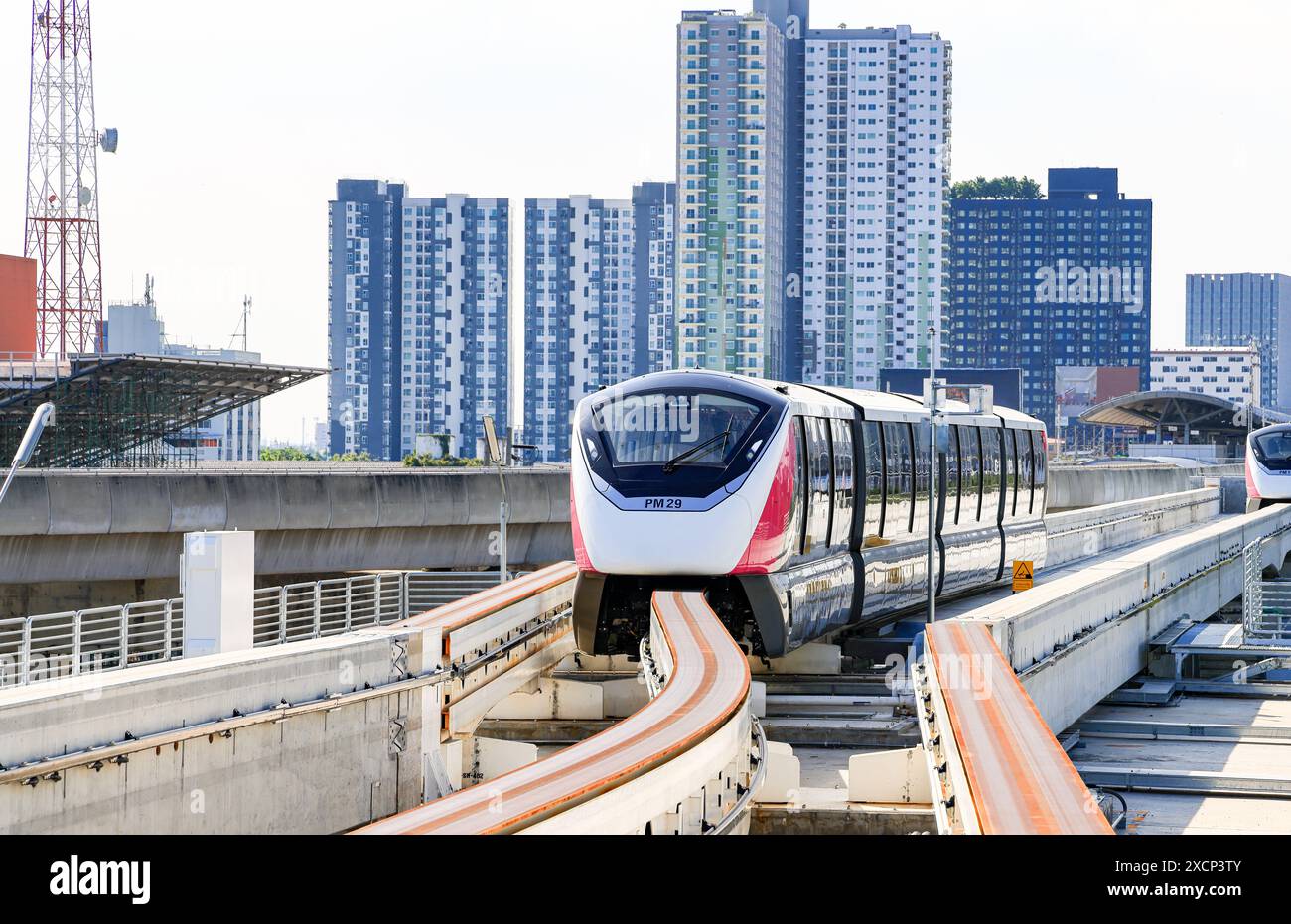 The pink monorail Mass Transit System serving in the Metropolitan ...