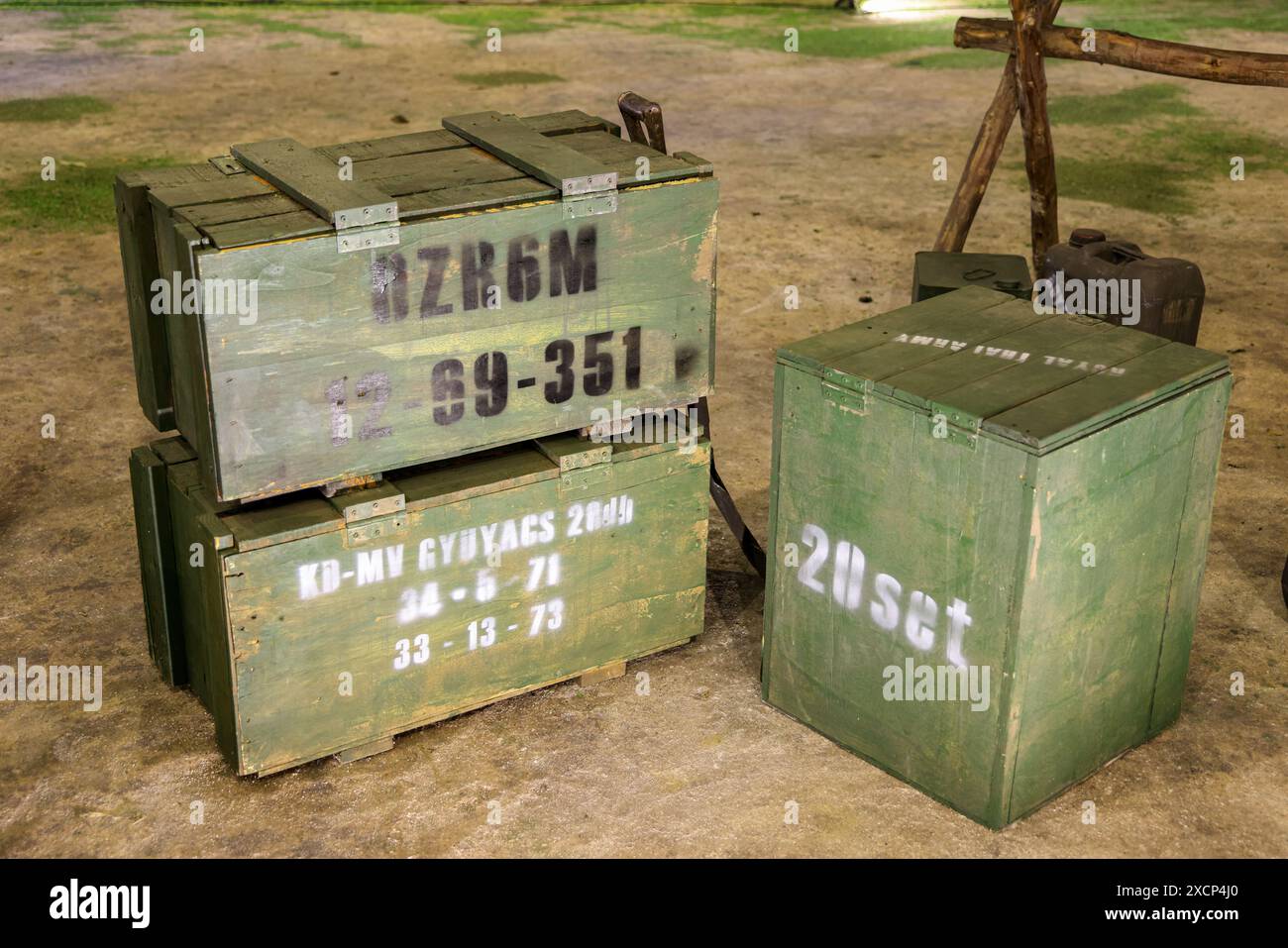Wooden military crates for weapons and ammunition, Stacks of old ...
