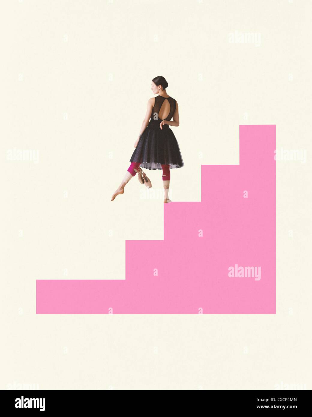 Contemporary art collage. Elegant young ballerina dancer balancing on ...