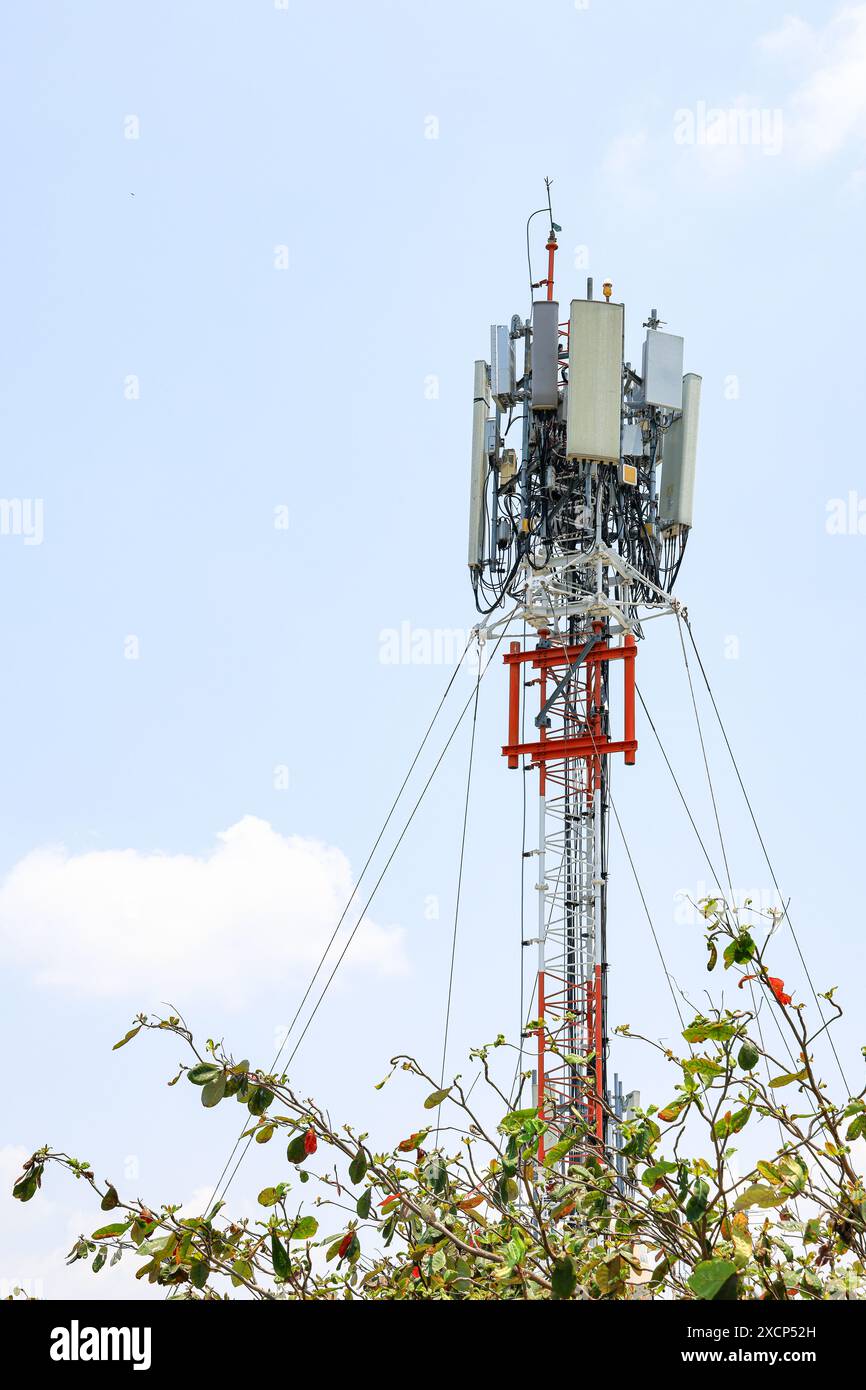 Wireless Communication Antenna pole, Mobile phone mast antenna pole on top of dilapidated ...
