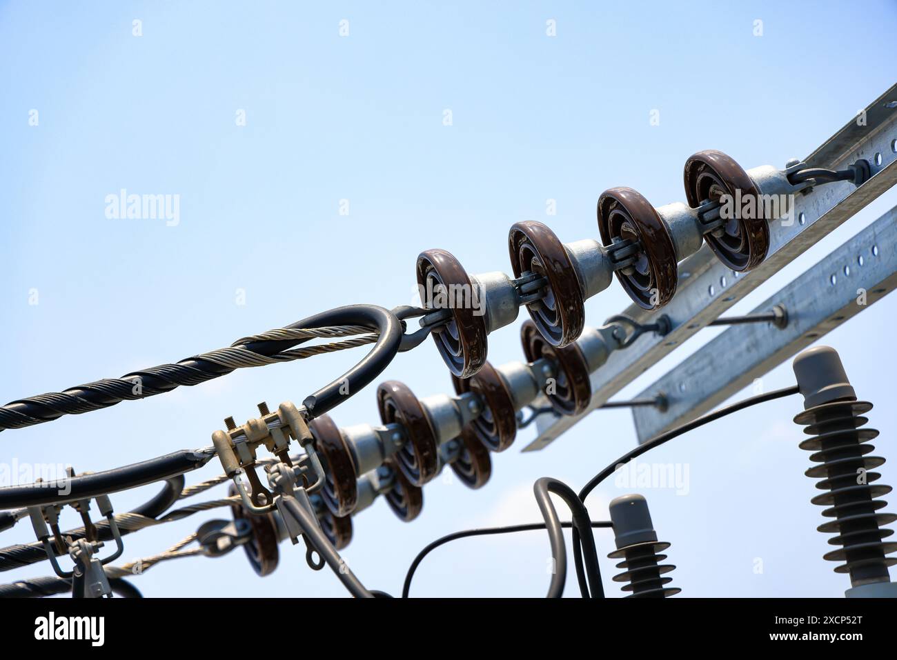 Close view of high voltage post, High voltage tower, show with high ...