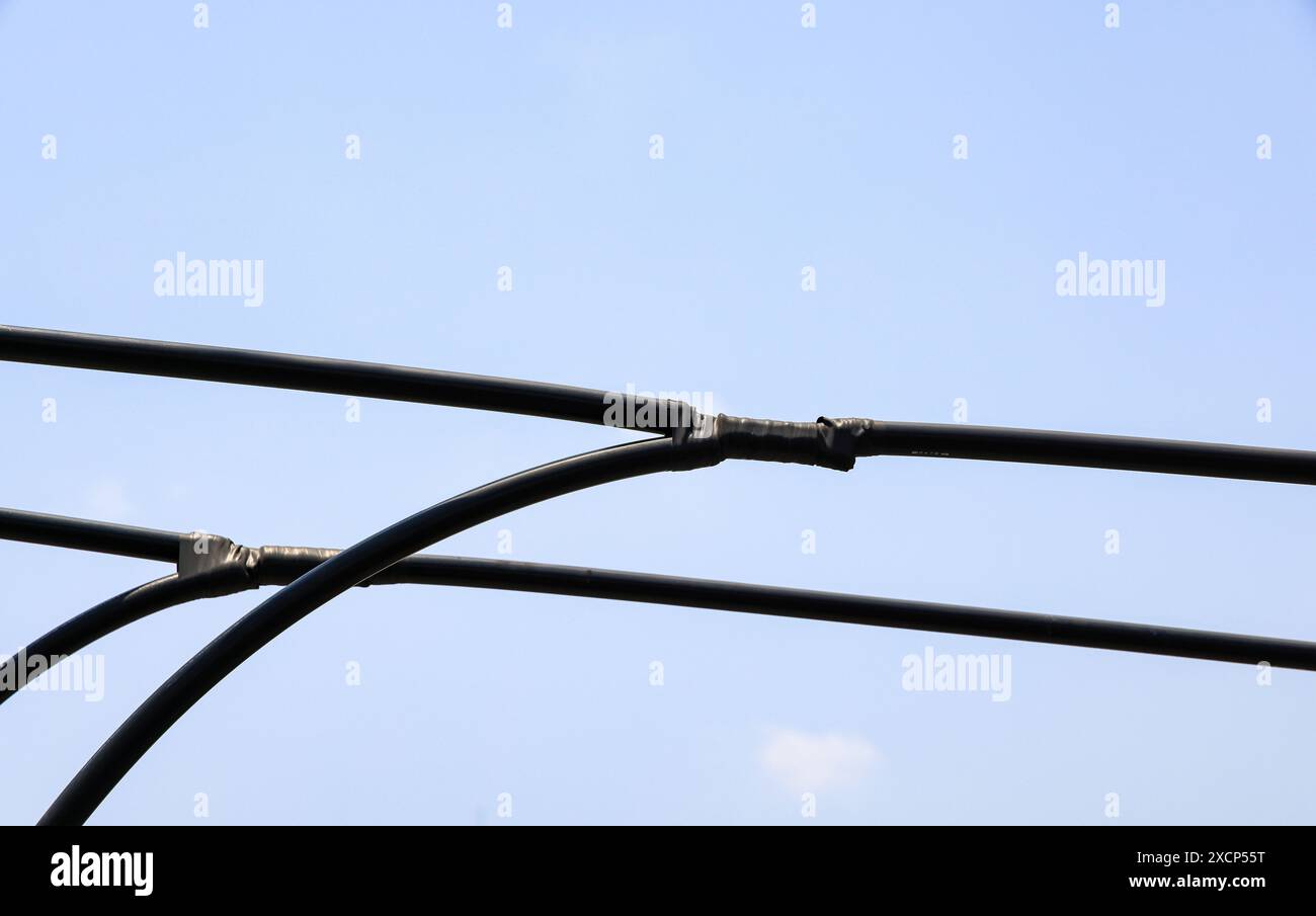 Closeup Connection Point of Electricity line and electricity post wtih ...