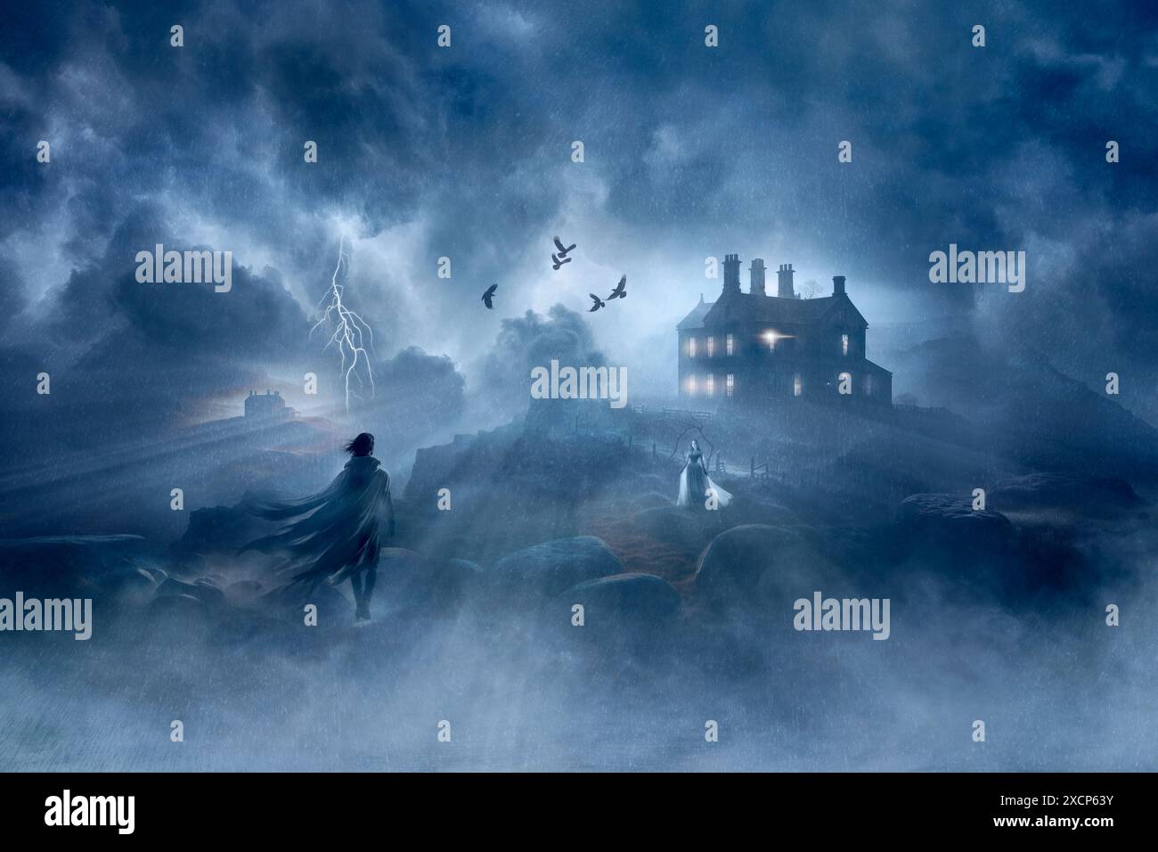 Wuthering Heights stormy atmospheric scene with Cathy and Heathcliff ...