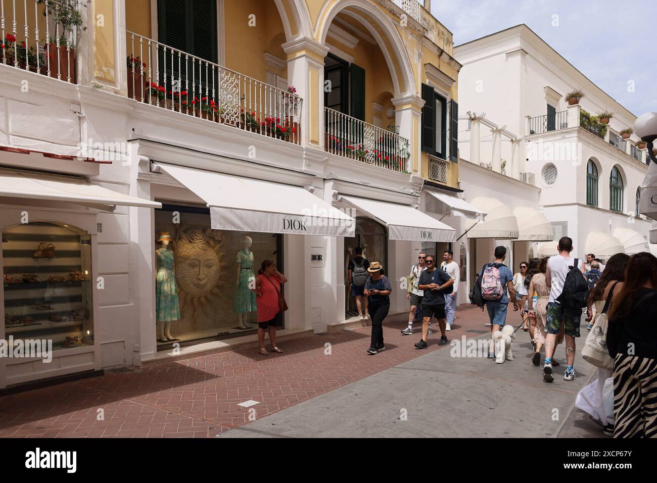 Capri, Italy. 11th June, 2024. Shopping street in the center of Capri ...