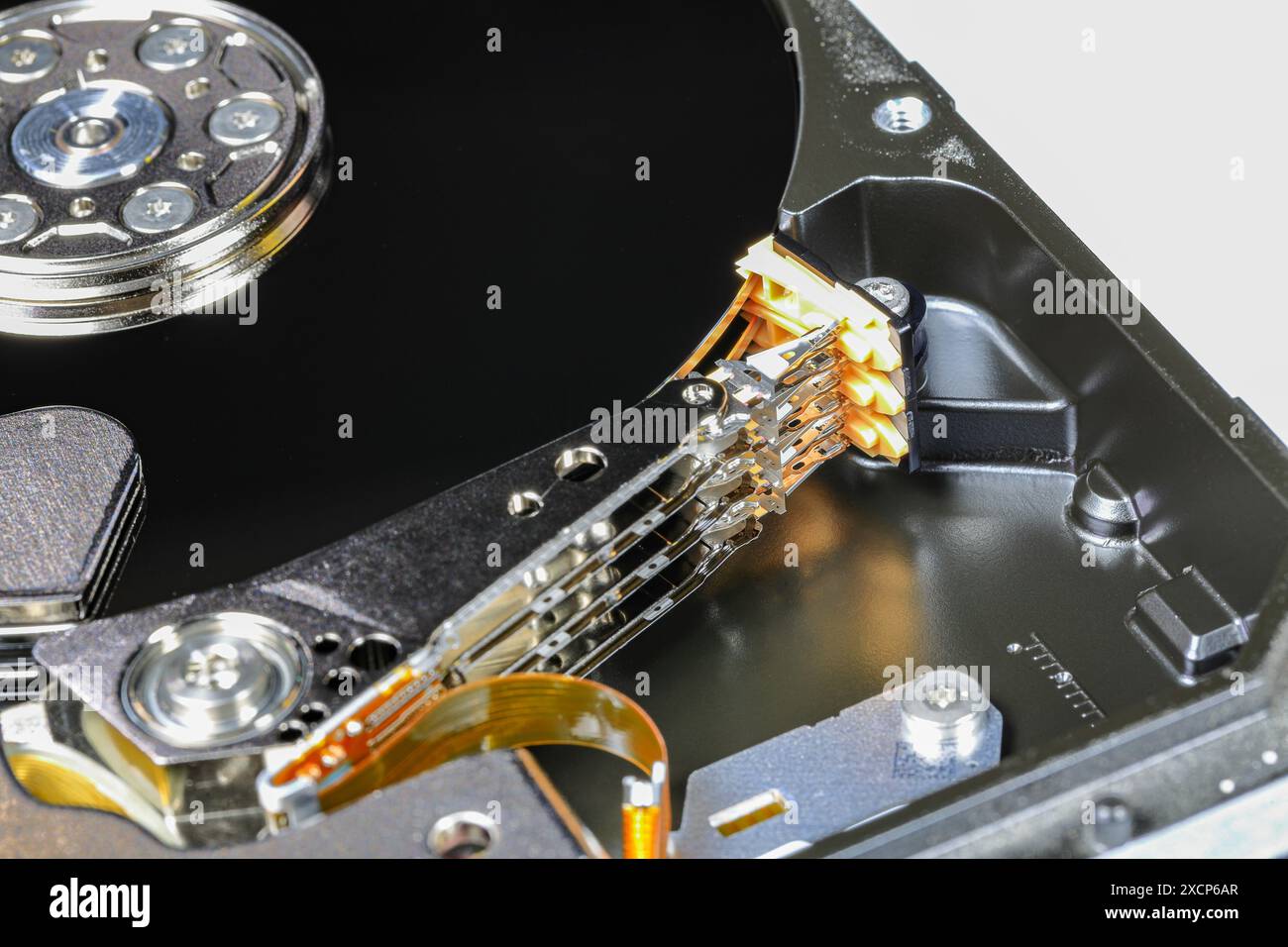 Close up Hard disk 3.5 " actuator arm with read write head and ...