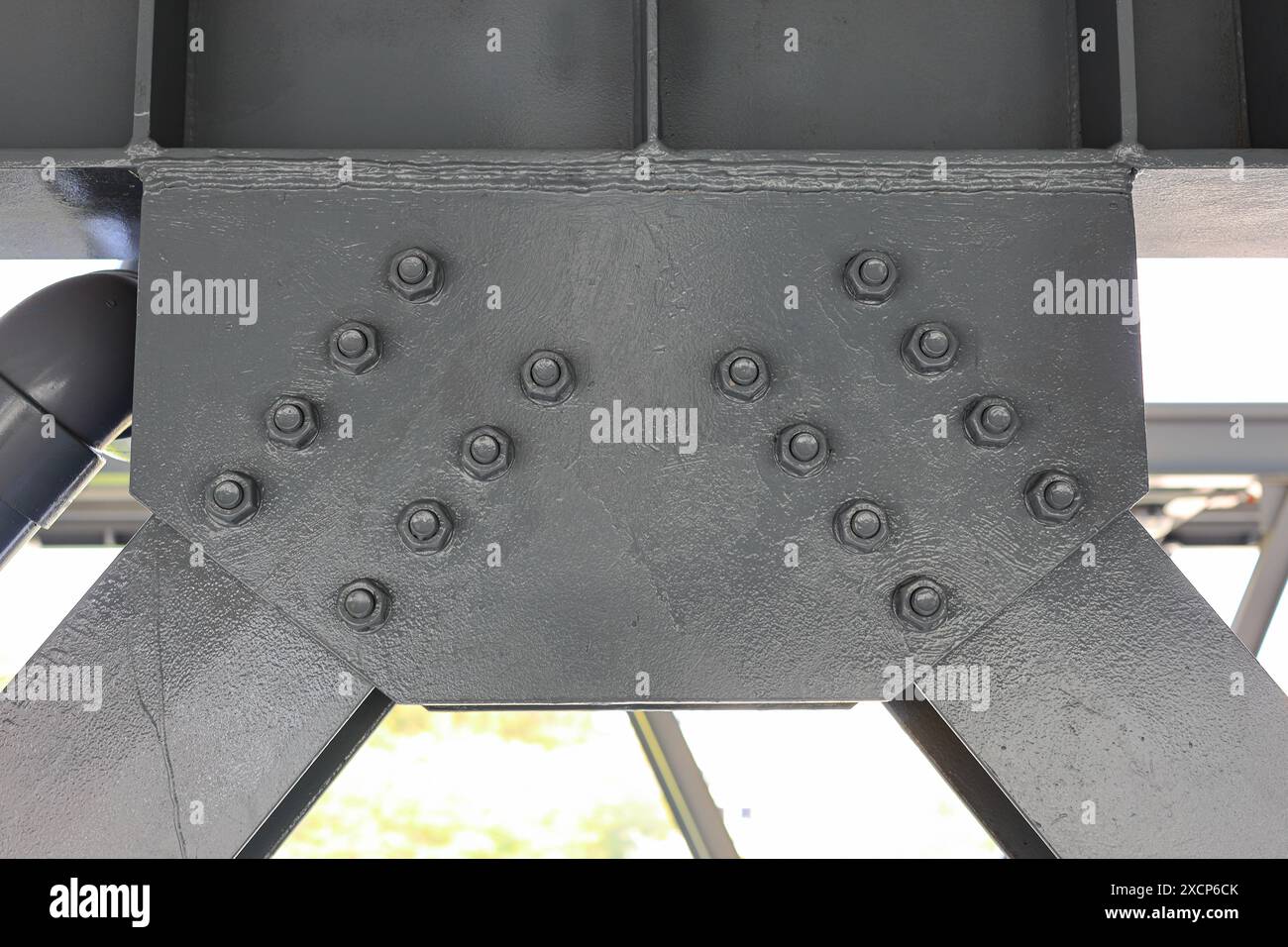 Metal supports Bolts, nuts, threaded on beams of the Steel Construction ...