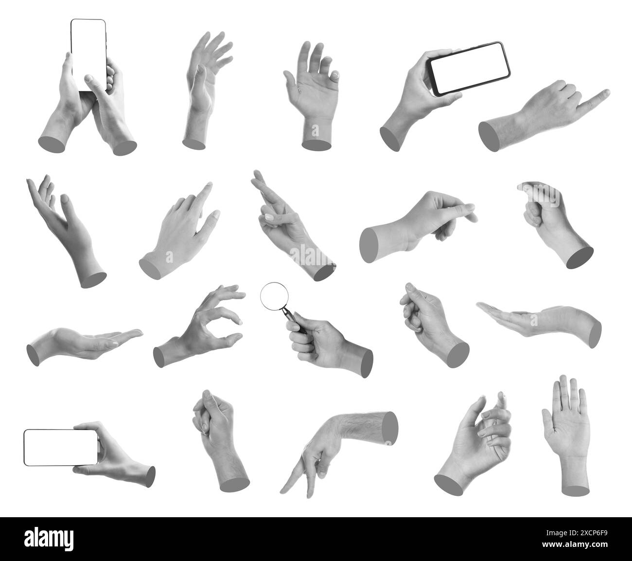 Set of different hand gestures isolated on white. Black and white ...