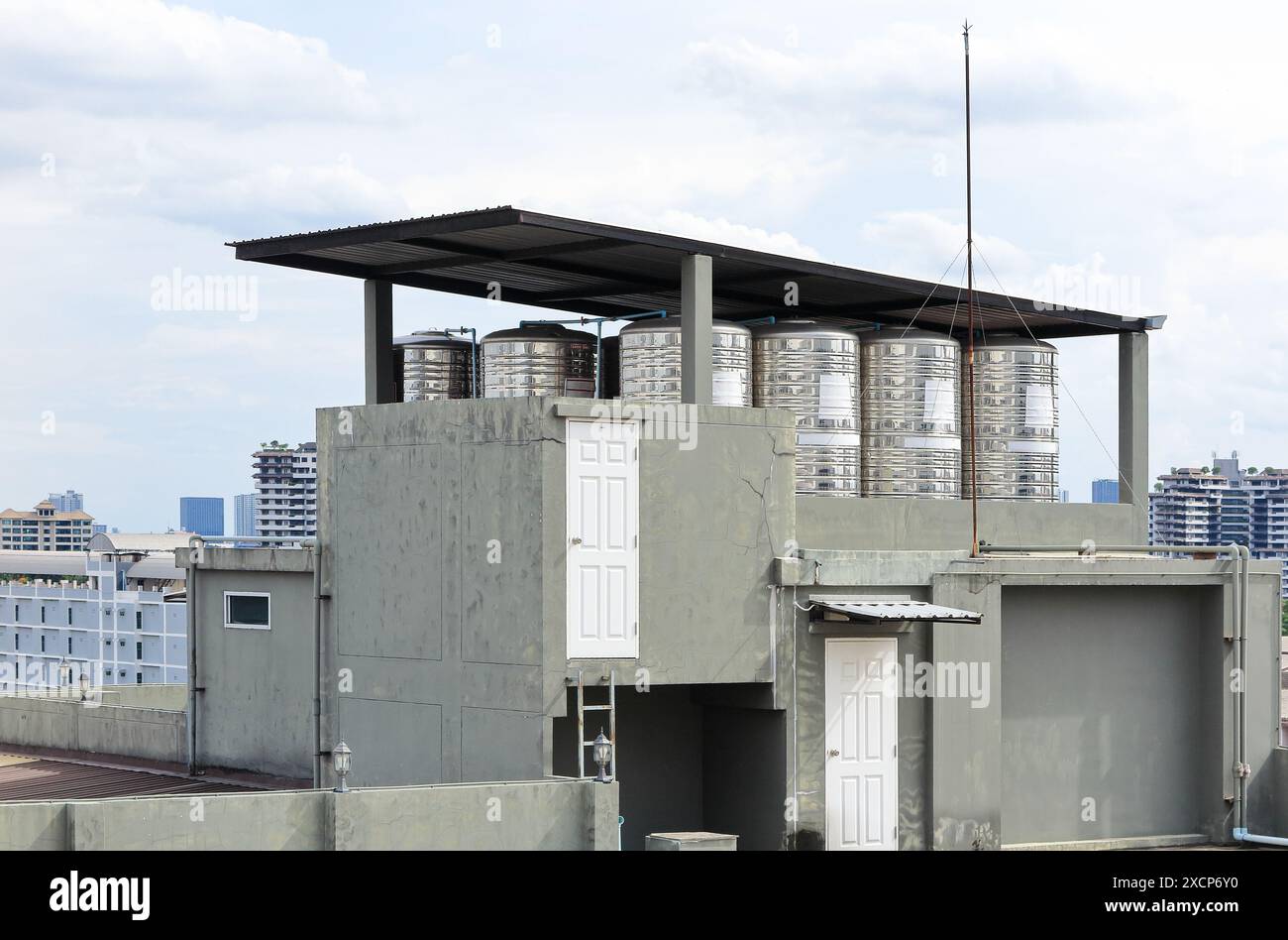 large water tank installed on top of the building, roof water tanks of ...