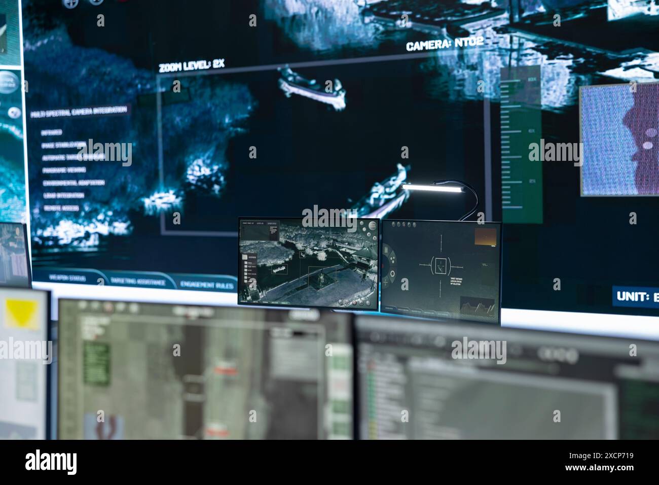 Federal agency monitoring room equipped with surveillance and radio system to gather important ...