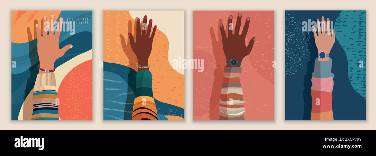 Creative leaflet - poster design with raised hands multicultural ...