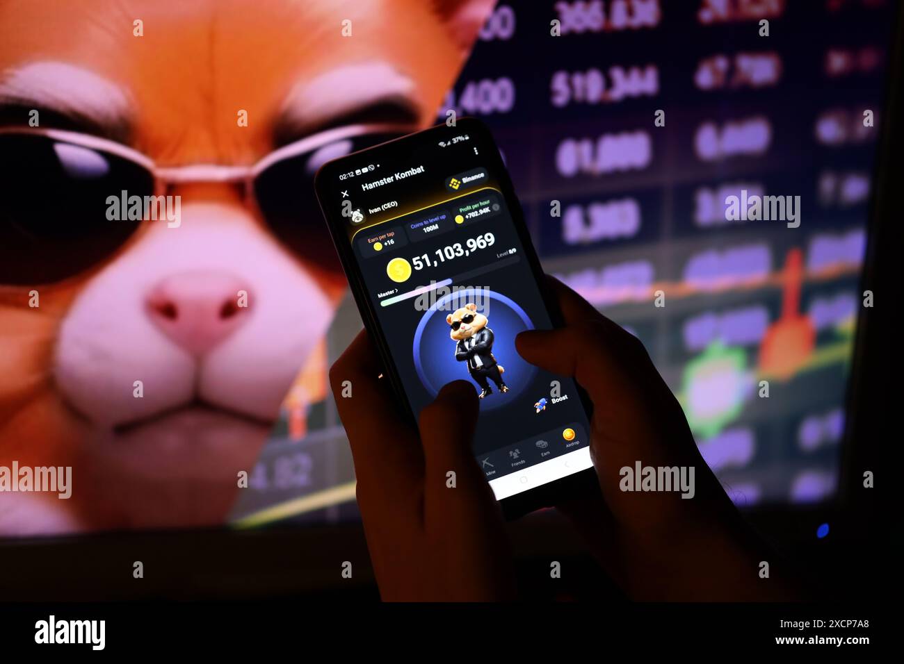 KYIV, UKRAINE - APRIL 20, 2024 Hamster Kombat telegram bot on ...