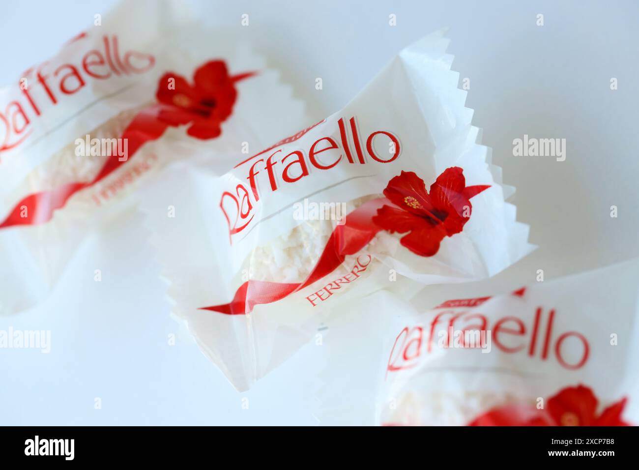 KYIV, UKRAINE - APRIL 20, 2024 Ferrero Raffaello premium sweets ...