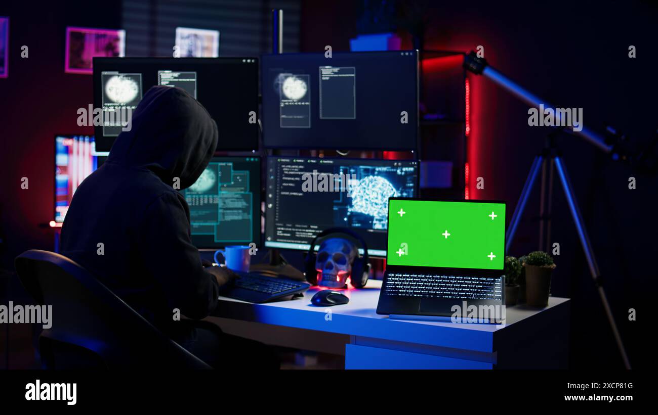 Hacker Using Isolated Screen Laptop And Ai Technology To Deploy Malware