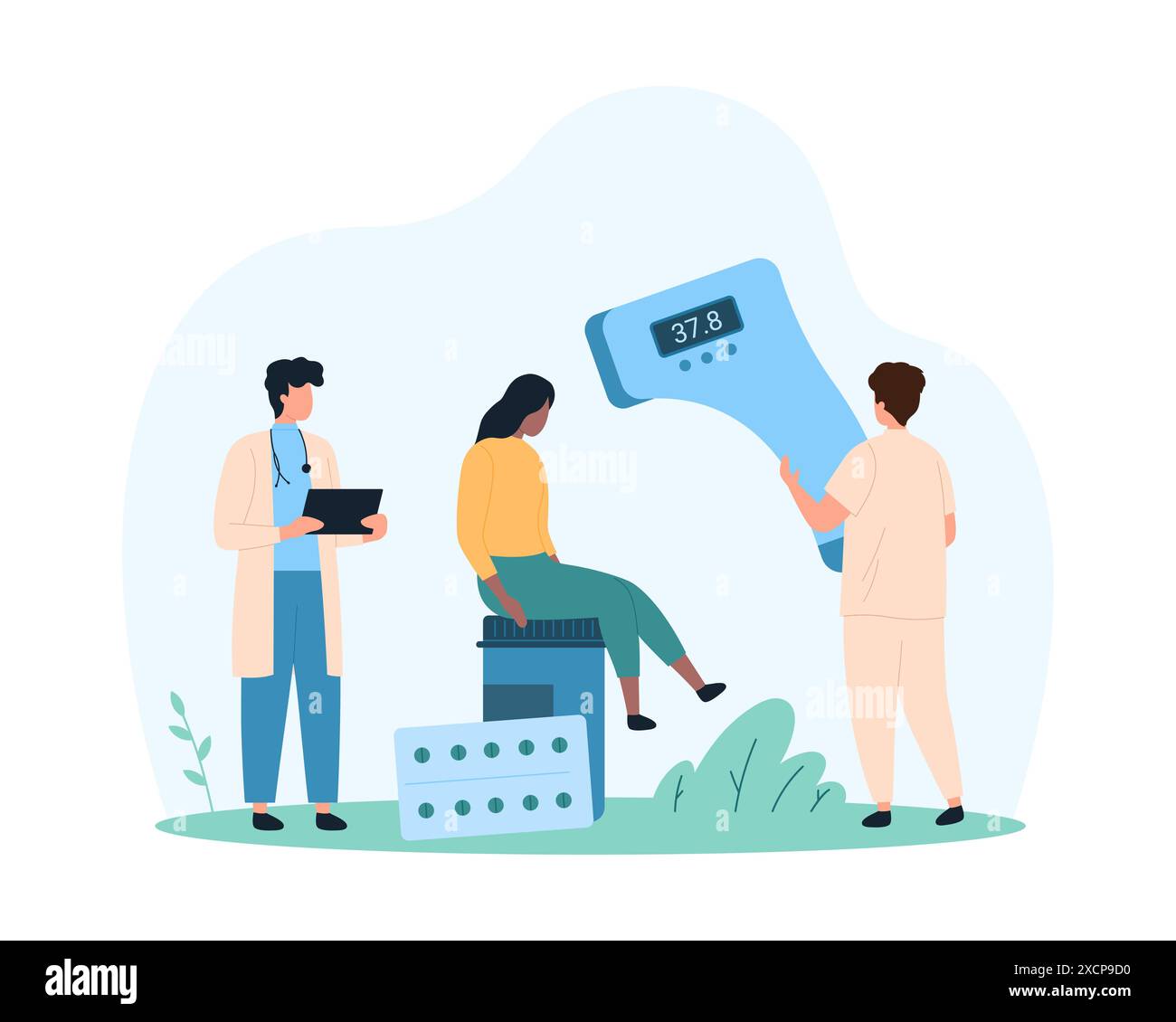 Cold and flu disease symptoms, high temperature measuring at distance ...