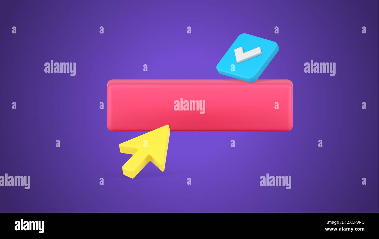 Subscribe button with arrow click cursor and done checkmark pink 3d ...