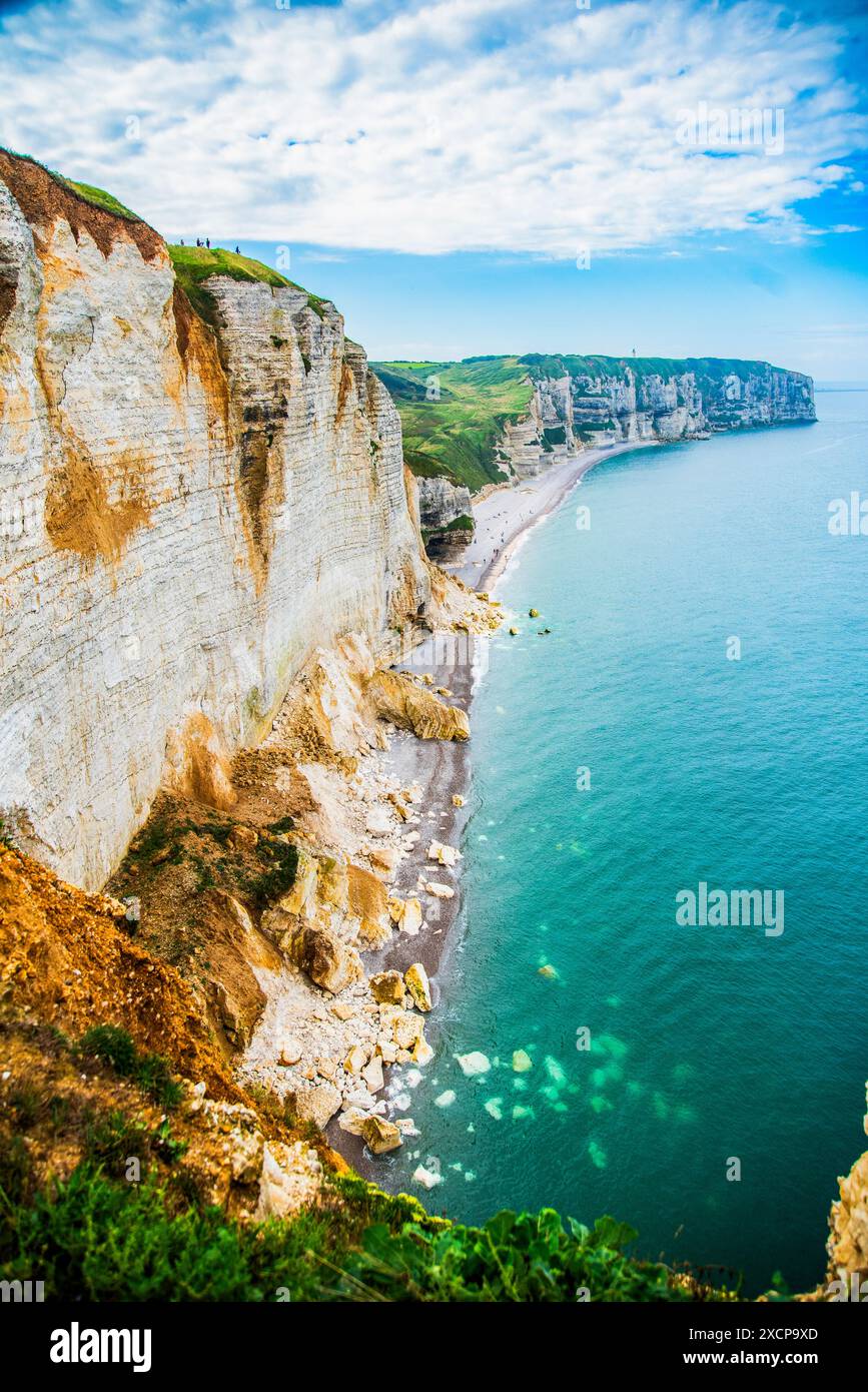 Beautiful limestone slopes in the Etretat area in Normandy by the ocean ...