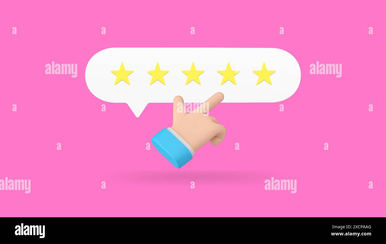 Business man hand cursor click five stars rating best customer choice ...