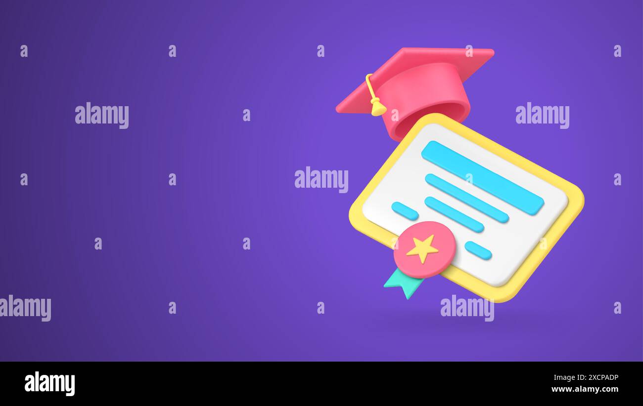 Graduation cap education academic diploma achievement certificate 3d ...