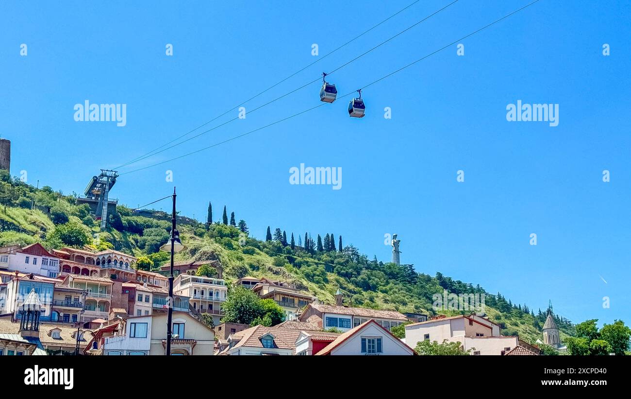 Tbilisi city and Tbilisi cable car general view. Georgia Stock Photo ...