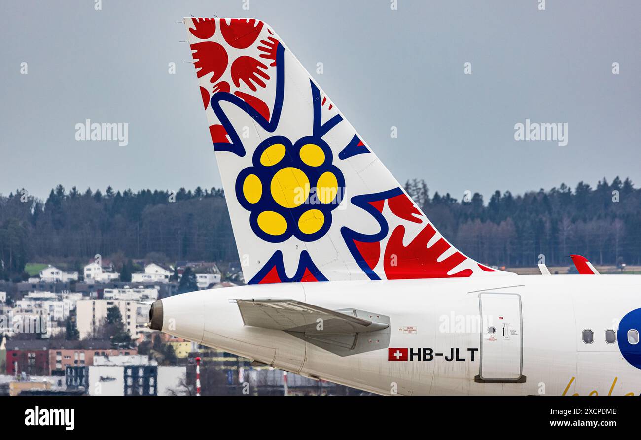 Tail fin of an Airbus A320-214 operated by Edelweiss Air at Zurich ...