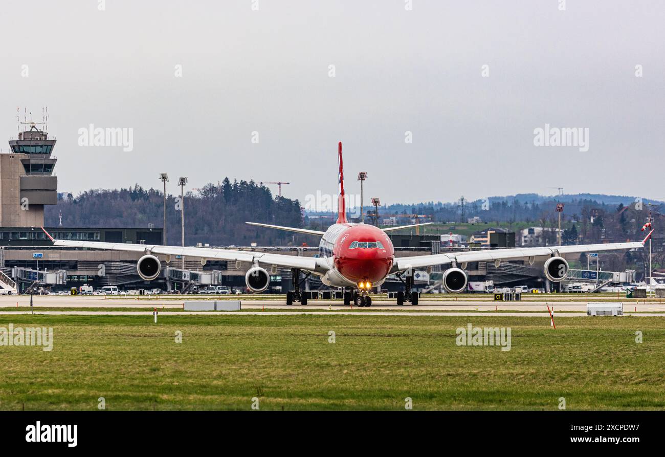 An Edelweiss Air Airbus A340-313X taxies to the runway at Zurich ...