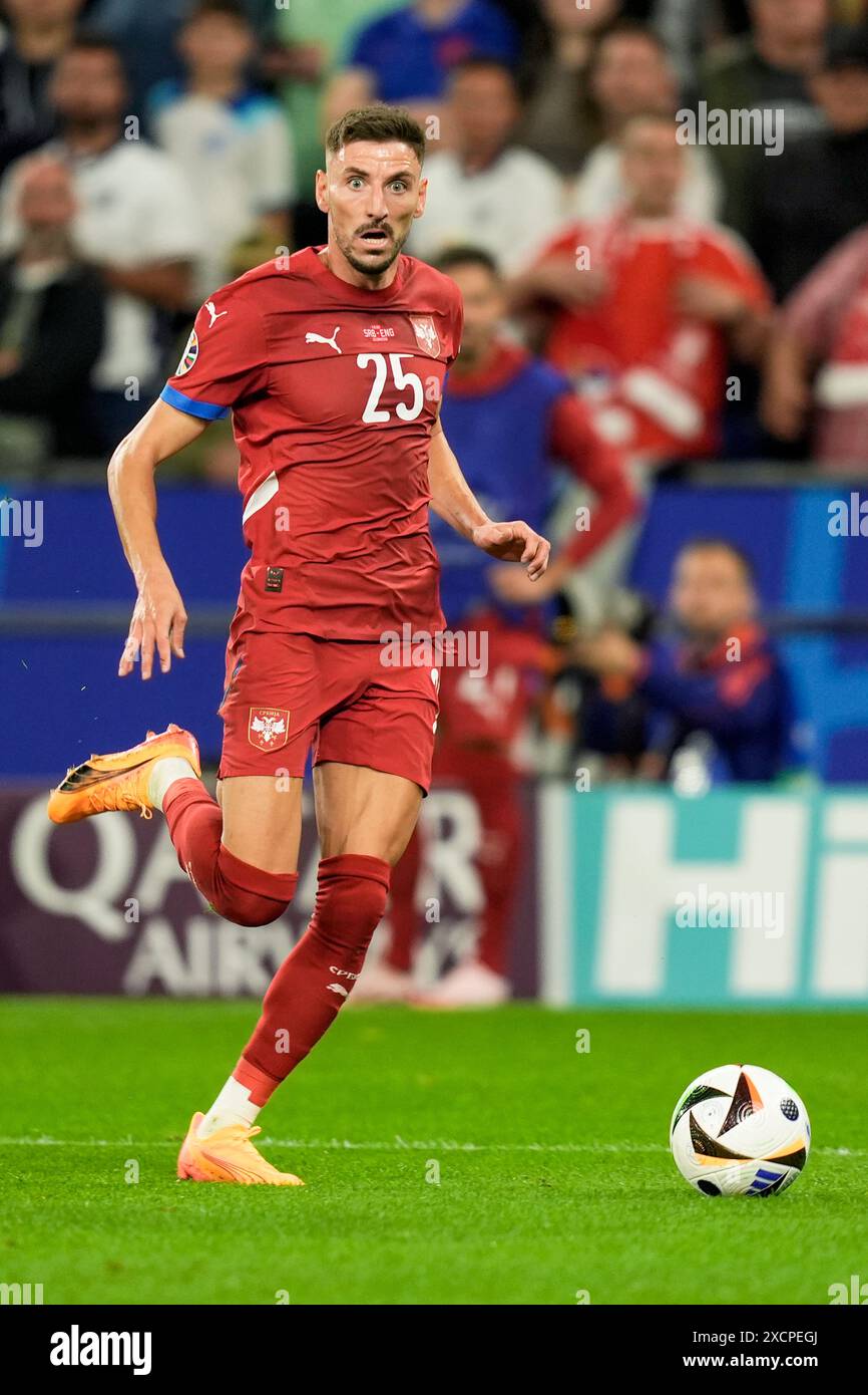 Gelsenkirchen, Germany. 16th June, 2024. Serbia's Filip Mladenovic ...