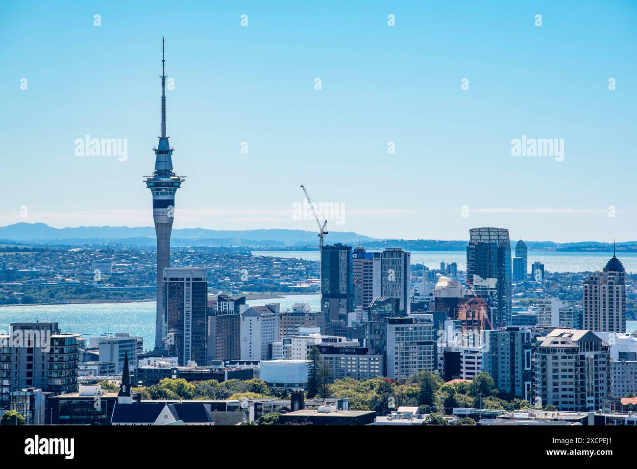 Looking north to central Auckland City, Auckland Harbour and the Sky ...