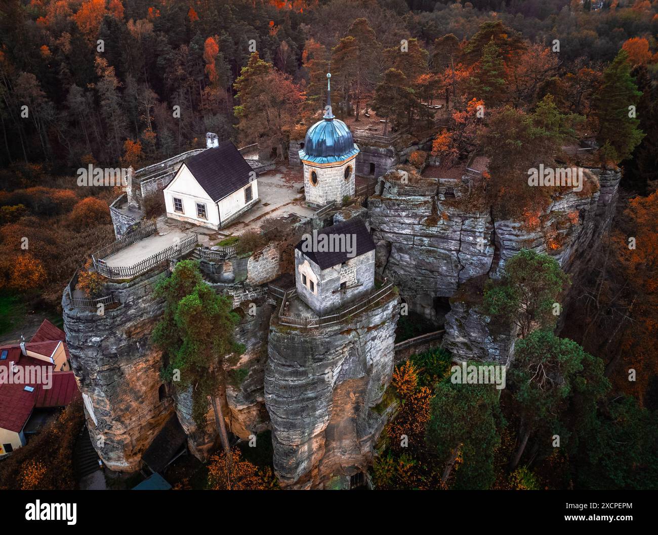 Sloup v Cechach, Czech Republic - Aerial view of Rock Castle Sloup in ...
