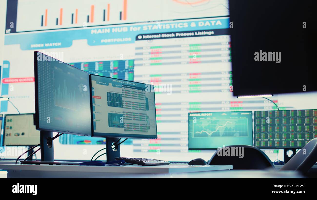 Empty business corporation workstations in a modern boardroom, office ...