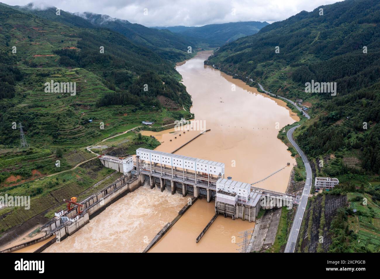 CONGJIANG, CHINA - JUNE 18, 2024 - Aerial photo shows the dam of ...
