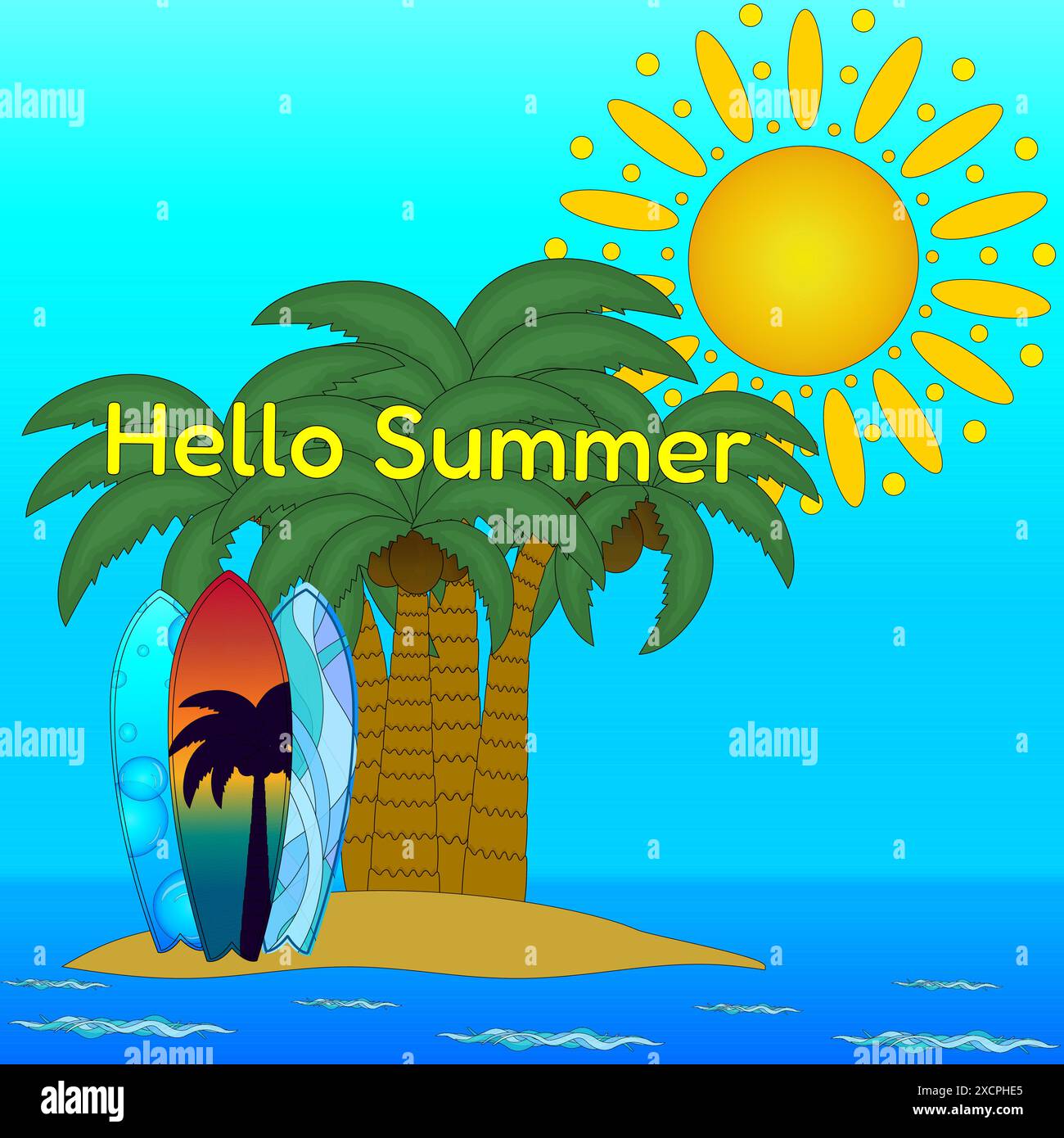 Palm trees island tropical beach waves Stock Vector Images - Alamy