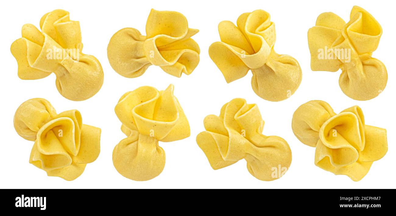 Italian Sacchettini pasta isolated on white background, full depth of ...