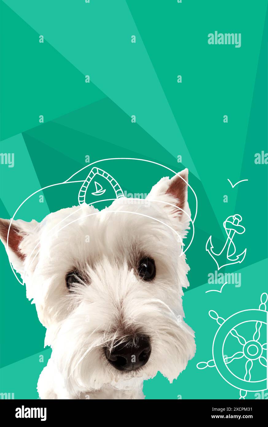 Contemporary artwork. Vector illustration. Small, white Maltese terrier ...