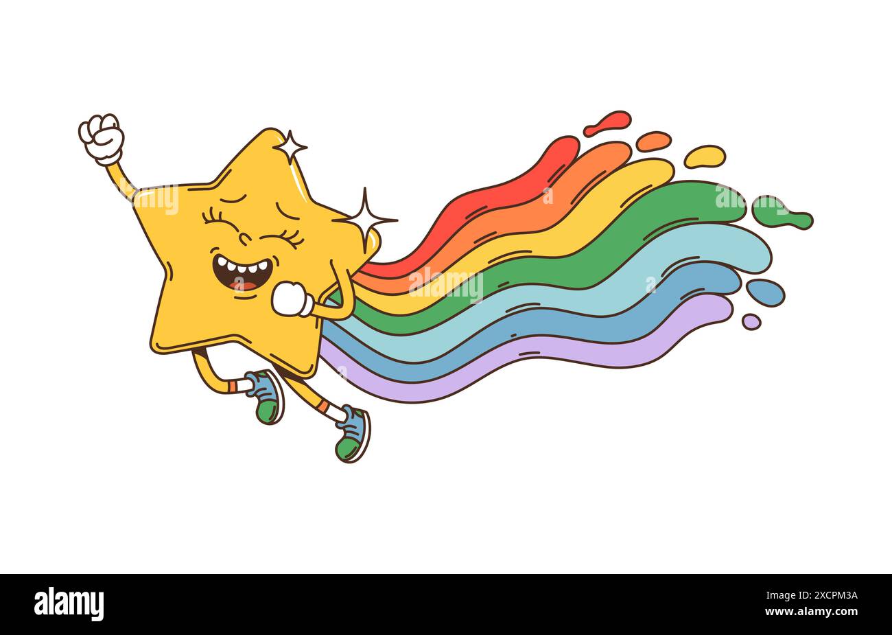 Cartoon groovy space star character. Isolated vector retro style ...