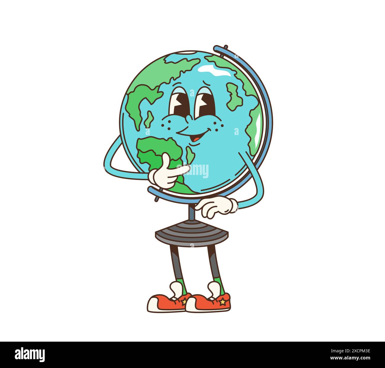 Retro groovy school earth globe character. Isolated vector earth planet ...