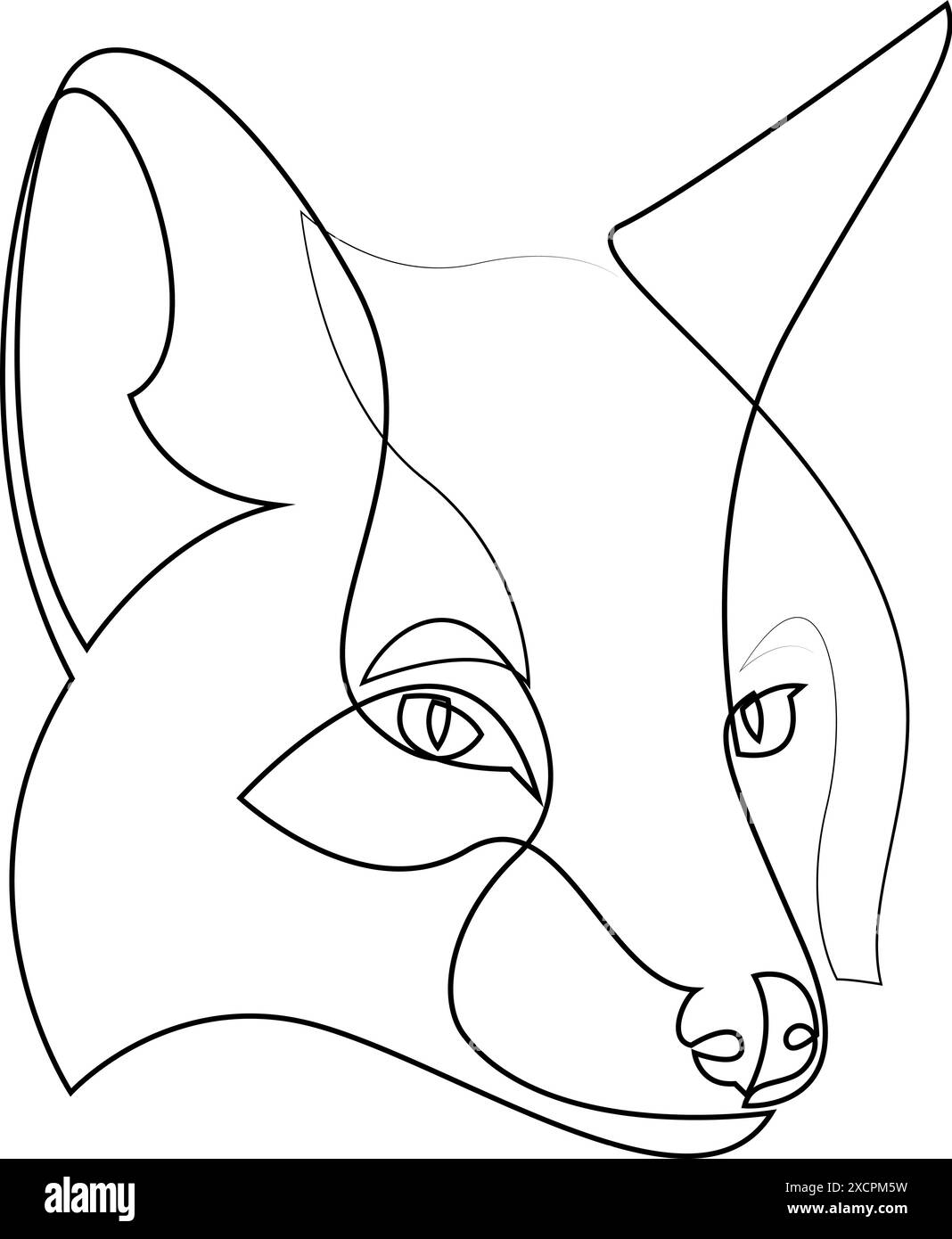 One line fox design silhouette. Fox head drawn by continuous line. Hand ...