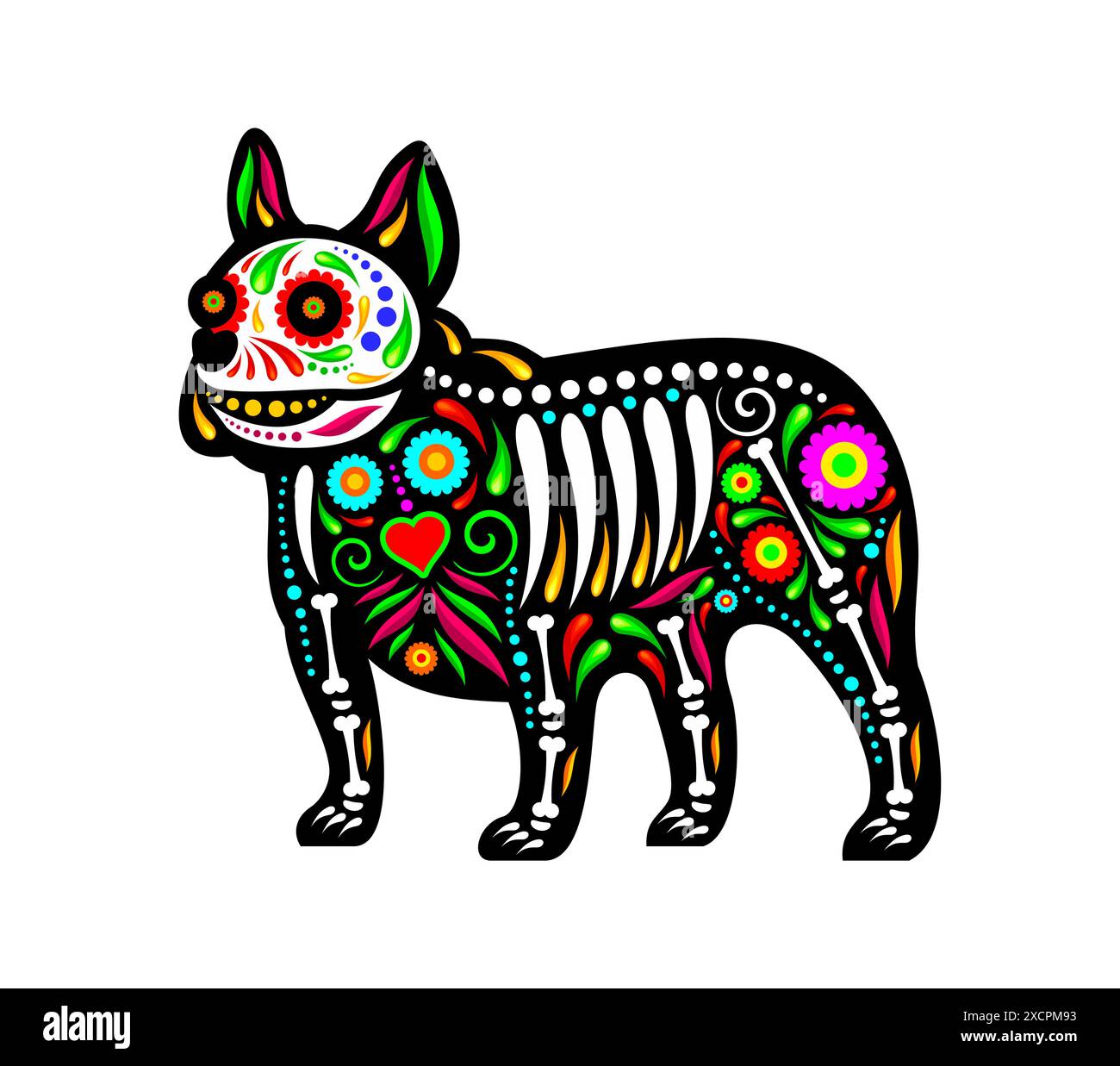 Mexican dog animal tattoo, Isolated vector Dia de los muertos puppy shape, day of the dead sugar ...