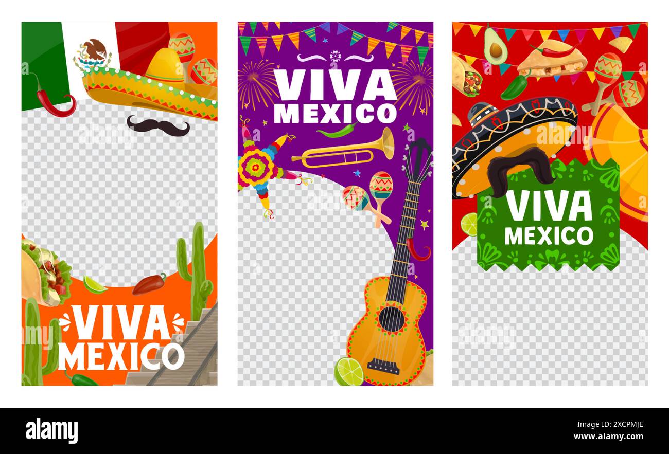 Viva Mexico social media banners templates with mexican holiday round ...