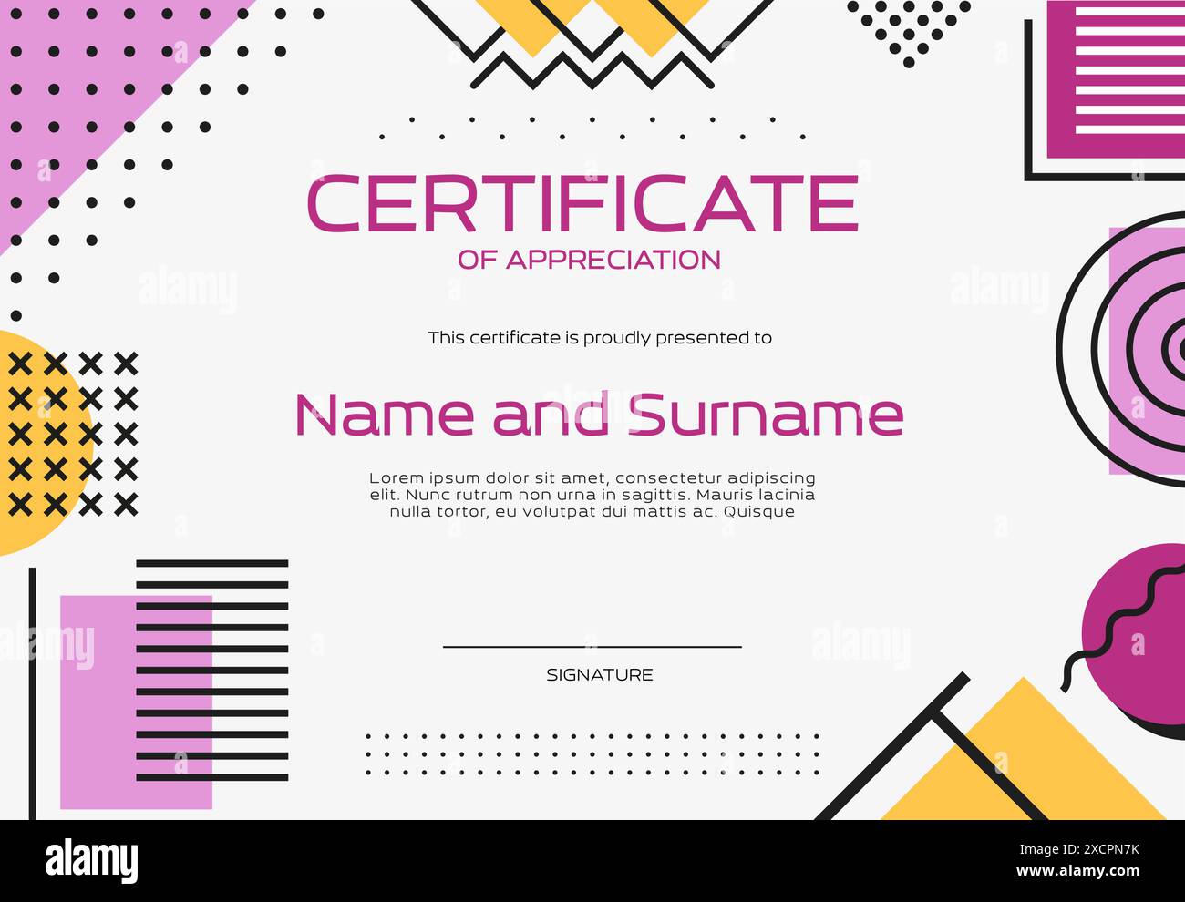 Certificate template, abstract geometric memphis background. Vector ...