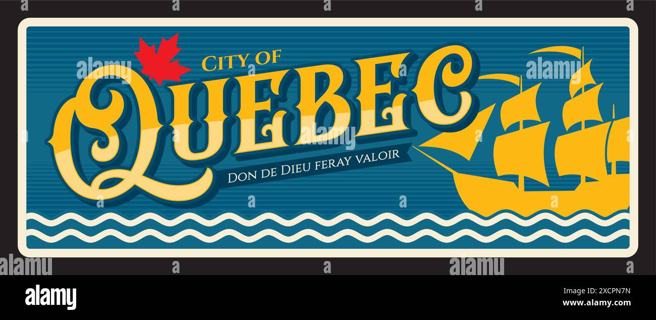 Quebec Canadian city plate, retro travel plaque tourist destination ...