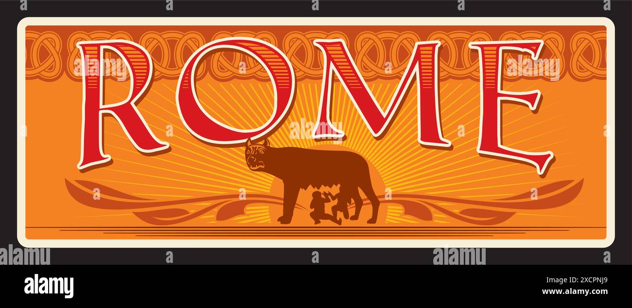 Italian Rome city travel sticker and plate. Italian capital city banner ...