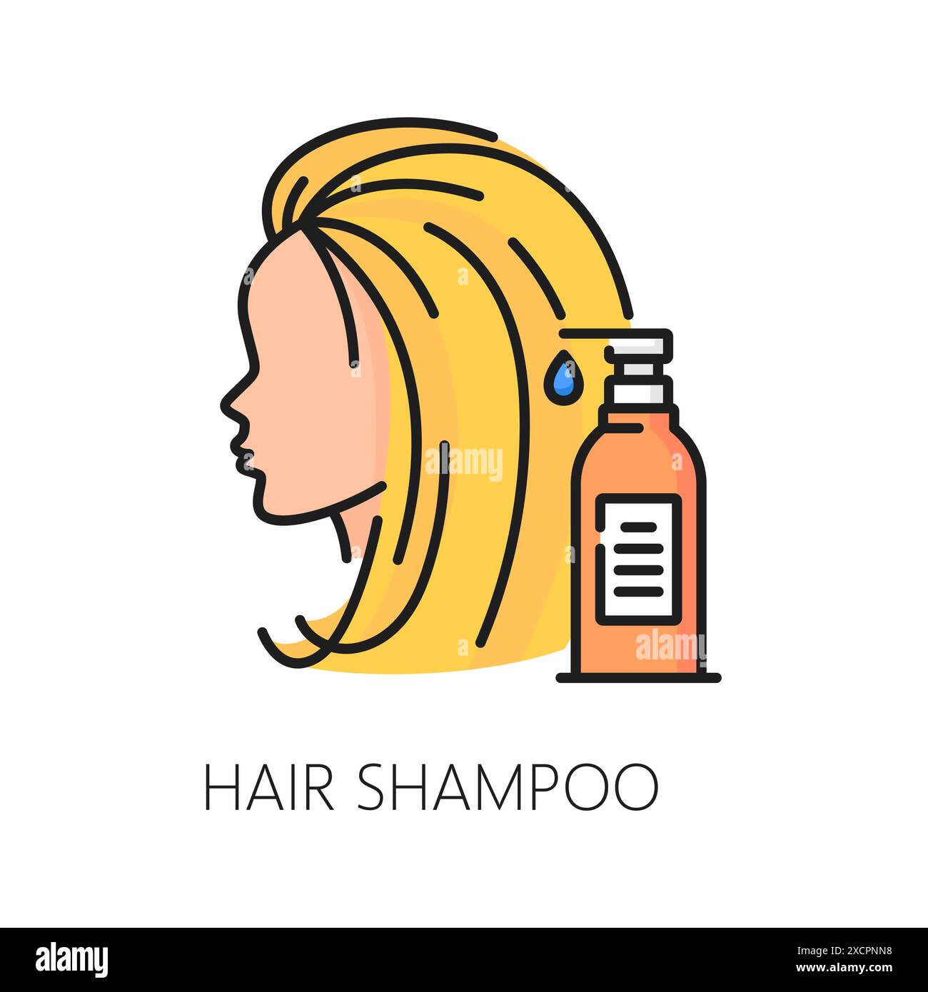 Hair care shampoo treatment outline color icon. Hair health bathroom ...