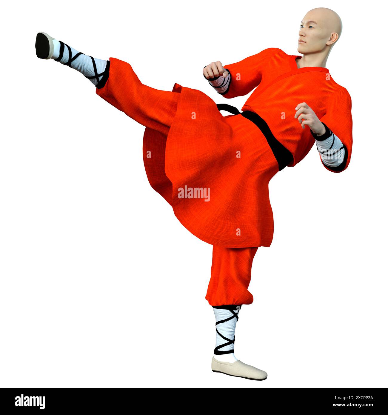 3D rendering of a shaolin monk exercising isolated on white background ...