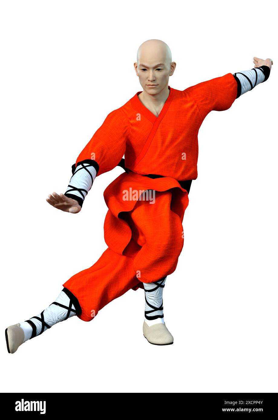 3D rendering of a shaolin monk exercising isolated on white background ...