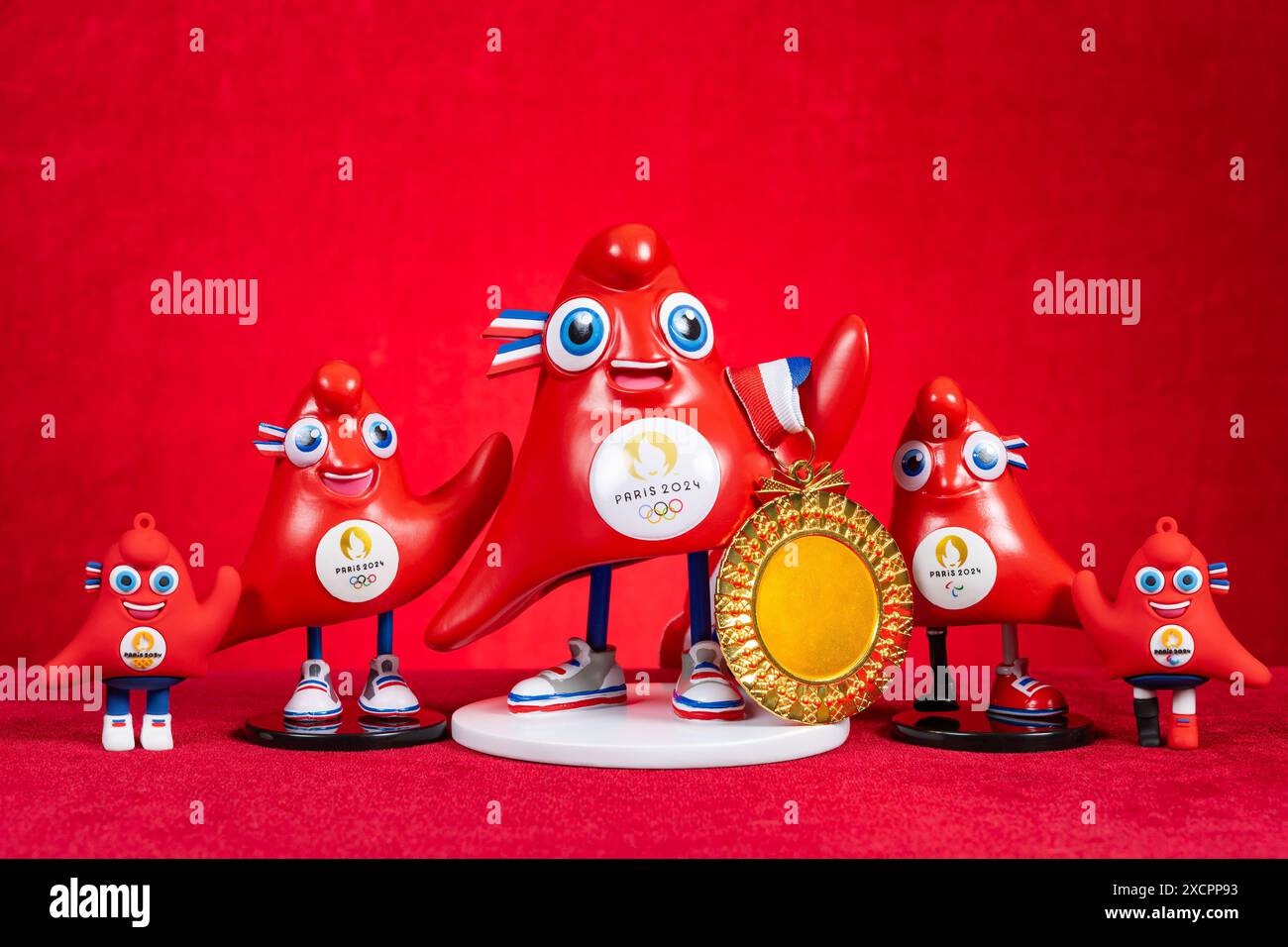 ZHONGSHAN China-June 13 2024: differenent sizes 2024 Paris Olympic ...