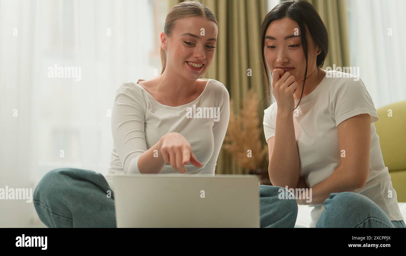 Two happy multiracial multiethnic women female people diversity girls ...